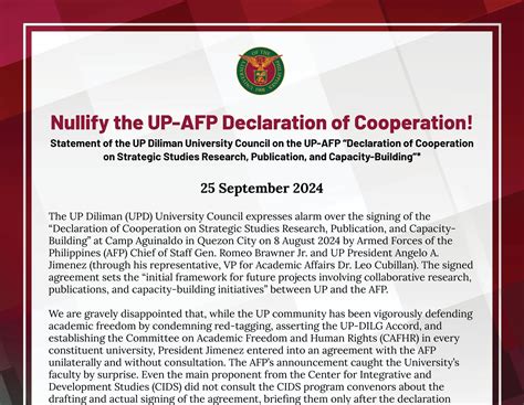 Statement Of The Up Diliman University Council On The Up Afp