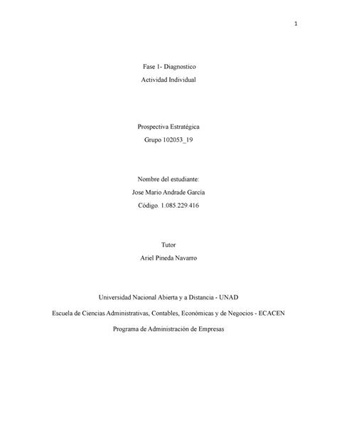 Fase Jose Andrade Inicial Fase Diagnostico Actividad Individual Prospectiva Estratégica