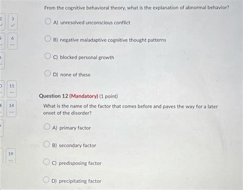 Solved From The Cognitive Behavioral Theory What Is The