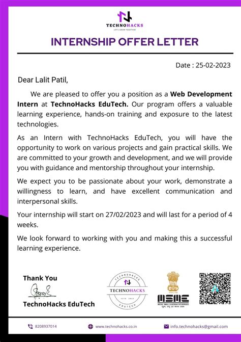 Webdevelopment Share Internship Offerletter Connections Lalit Patil