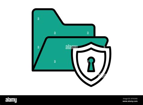 File Protection Icon Folder With Shield Icon Related To Information Technology Flat Line Icon