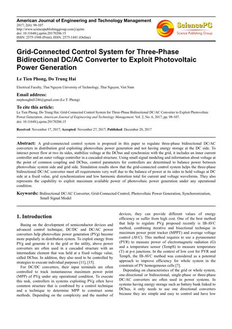 pdf grid connected control system for three phase article