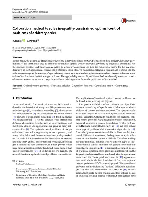 Pdf Collocation Method To Solve Inequality Constrained Optimal Control Problems Of Arbitrary Order