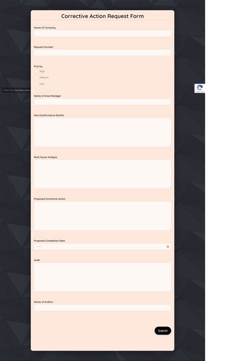 Corrective Action Request Form Form Correction Templates