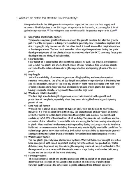 Factors Affecting Rice Productivity Pdf Rice Wetland