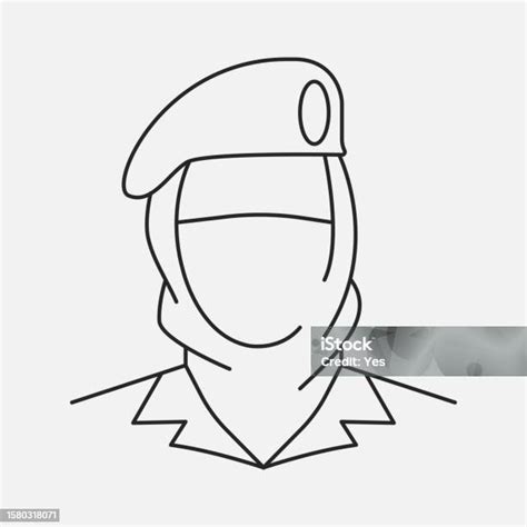 사우디 경찰 라인 아이콘입니다 아라비아 무슬림 장교 아바타 군인 또는 납땜 개념 벡터 그림 편집 가능한 획 감시에 대한 스톡 벡터 아트 및 기타 이미지 Istock