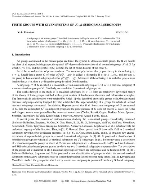 Pdf Finite Groups With Given Systems Of K U Subnormal Subgroups