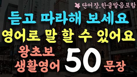 실생활에 많이 쓰는 왕초보 생활영어 50문장잠들기 전에 들어보세요 쉽게 습득합니다1시간 흘려듣기왕초보 기초영어회화영어반복듣기영어단어장포함수면영어영상 99