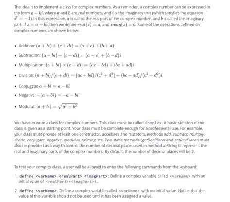 Solved The Idea Is To Implement A Class For Complex Num