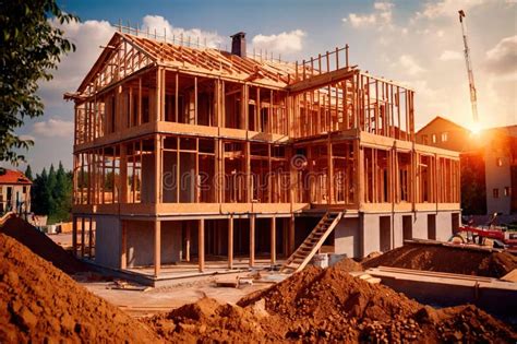 Construction Of New Residential House Building Framework Work Site