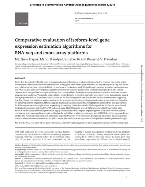 PDF Comparative Evaluation Of Isoform Level Gene Expression Estimation Algorithms For RNA Seq