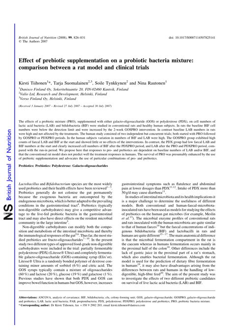 Pdf Effect Of Prebiotic Supplementation On A Probiotic Bacteria Mixture Comparison Between A