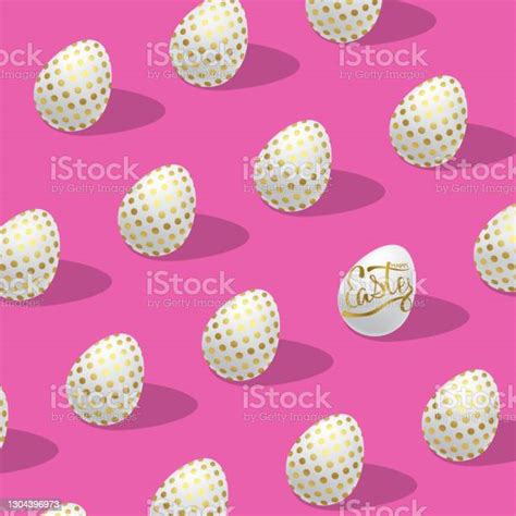 트렌디 한 템플릿 부활절 인사말 카드 밝은 분홍색 배경과 그림자에 황금 점 계란 패턴 3차원 형태에 대한 스톡 벡터 아트 및