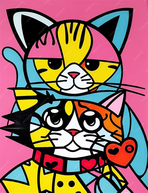 premium ai image romero brito style art with cats