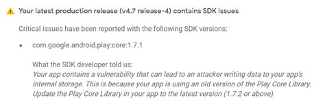 Please Update Google Android Play Core SDK To Or Above Critical Issue Issue