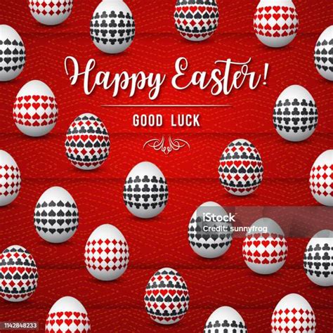 흰색 계란 벡터 일러스트 레이 션에 빨간색과 검은색 도박 기호 부활절 인사말 카드 초대장 인사말 카드 전단지 배너에 적합 합니다 가능성에 대한 스톡 벡터 아트 및 기타