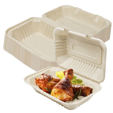Biodegradable To Go Food Containers Hinged Disposable Take Away Food Containers Eco Friendly