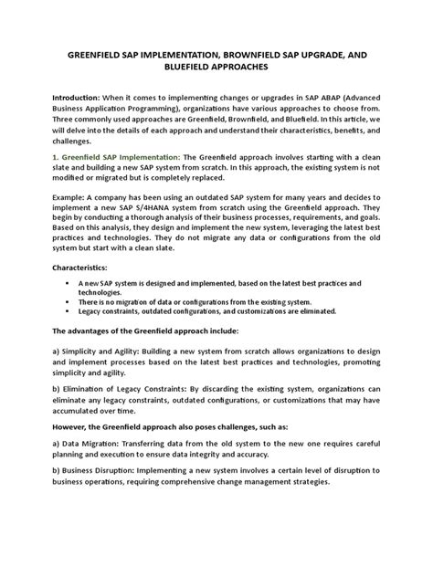 Sap Projects Greenfield Brownfield Bluefield Pdf