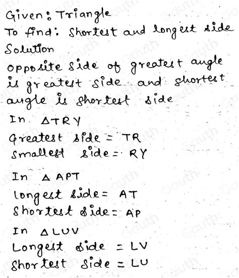 solved b name the shortest and longest side in the following triangle