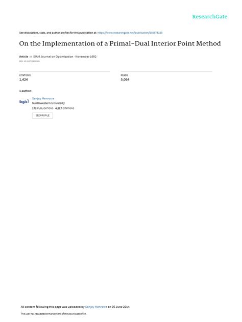 On The Implementation Of A Primal Dual Interior Po Pdf Mathematical