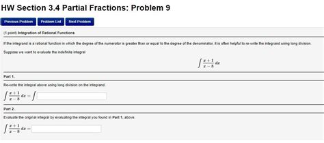 solved hw section 3 4 partial fractions problem 9 previous