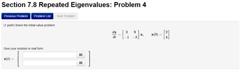 Solved Section 78 Repeated Eigenvalues Problem 4 Previous