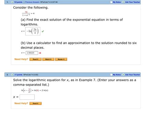 Solved 1 1 2 Pointsi Previous Answers Sprecalc7 4 5 037 Mi