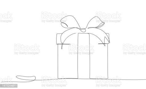 하나의 연속 선 그리기 리본 활이 있는 선물 상자 휴일 선물과 간단한 선형 스타일의 깜짝 포장 인쇄 엽서 배너 휴일 아이디어