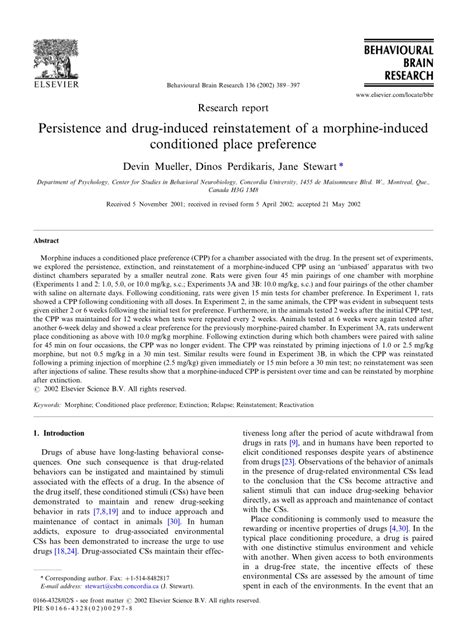 Pdf Persistence And Drug Induced Reinstatement Of A Morphine Induced Conditioned Place Preference