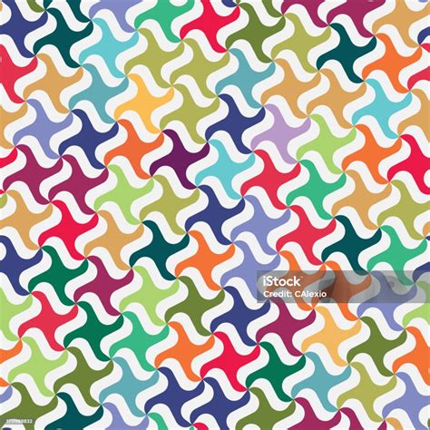 흰색 배경에 작은 물결 모양의 정사각형 기하학적 여러 가지 빛깔의 요소가 있는 매끄러운 반복 패턴입니다 장식용 벡터 그림입니다 섬유 포장 인쇄 웹 또는 질감에 적합합니다 0