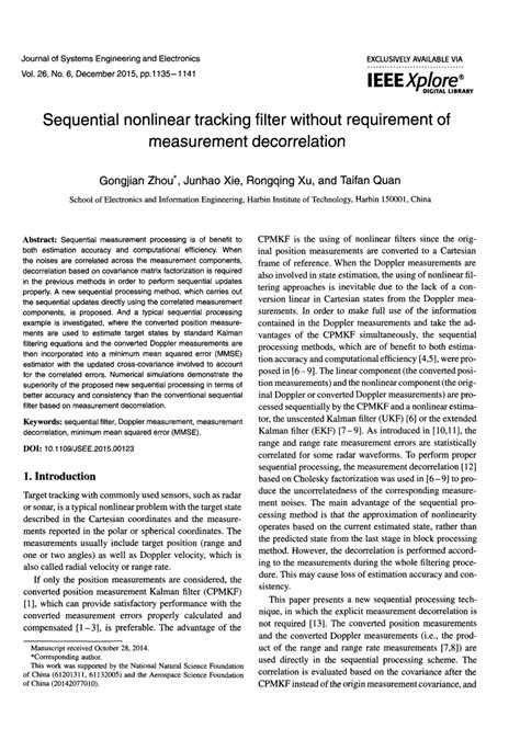 Pdf Sequential Nonlinear Tracking Filter Without Requirement Of