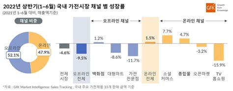 2022년 상반기 국내 가전시장 오프라인 역성장 온라인은 소셜 커머스 채널 중심으로 시장 규모 유지