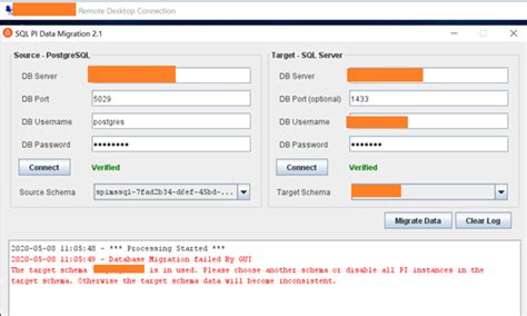 the target schema name is in used please choose another schema or