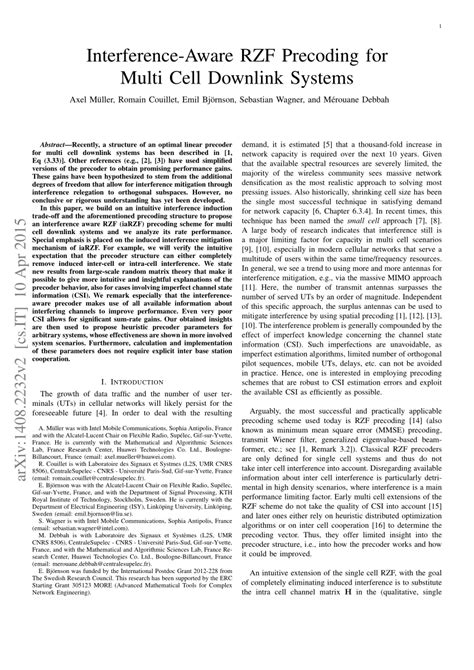 pdf interference aware rzf precoding for multi cell downlink systems