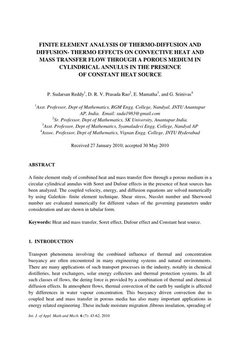 Pdf Finite Element Analysis Of Thermo Diffusion And Diffusion Thermo