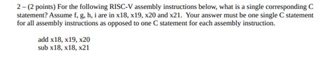 solved 2 2 points for the following risc v assembly