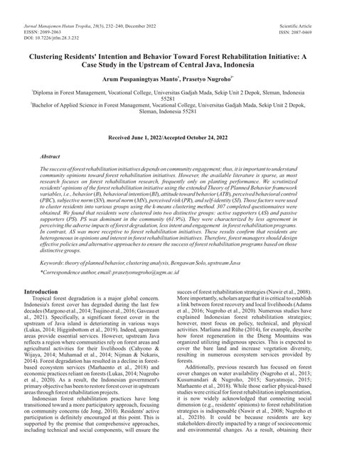 Pdf Clustering Residents Intention And Behavior Toward Forest
