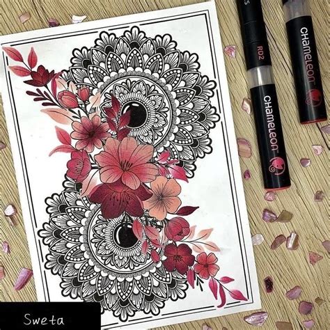 Colorful Flowers Mandala Art Mandala Art Drawing Flower Zentangle