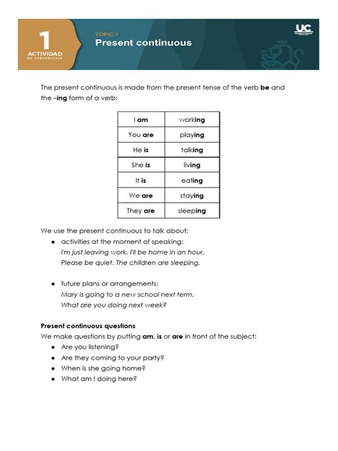 Topic 1 Present Continuous Pdf