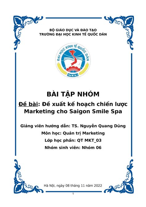 QT MKT Nhóm vvbbvb BỘ GIÁO DỤC VÀ ĐÀO TẠO TRƯỜNG ĐẠI HỌC KINH TẾ QUỐC DÂN BÀI TẬP NHÓM Đề
