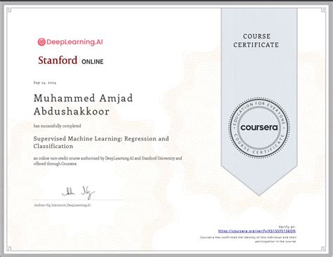 I Completed Supervised Machine Learning Regression And Classification
