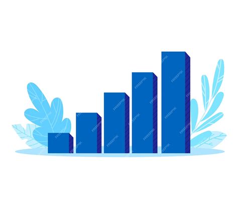 Premium Vector Blue Bar Graph With Rising Columns And Decorative Leaves On A White Background