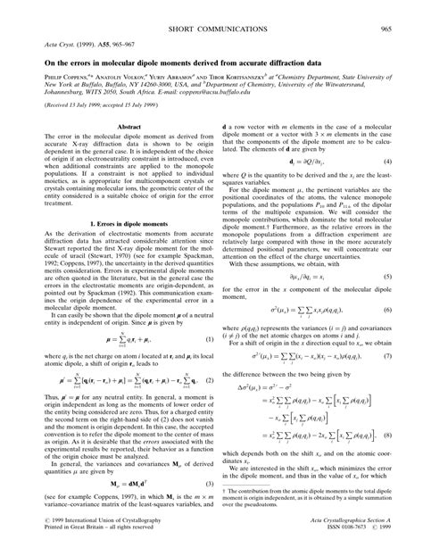 Pdf On The Errors In Molecular Dipole Moments Derived From Accurate