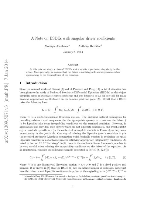 Pdf A Note On Bsdes With Singular Coefficients