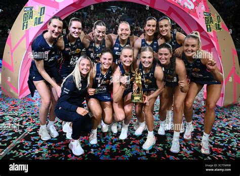 Melbourne Vixens Players Celebrate Following The Super Netball Grand