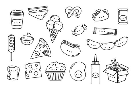 Dibujos De Kawaii Comida Chatarra Para Colorear Vsun