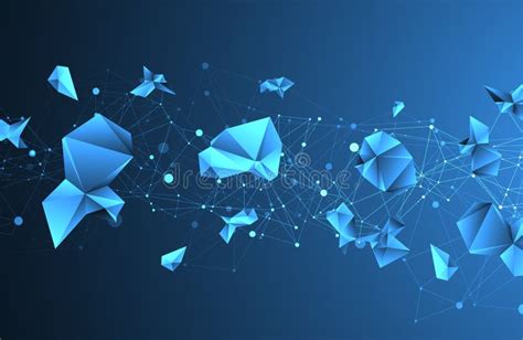 Connected Polygons Glowing Blue Plexus Vector Background Digital Data Visualization Stock