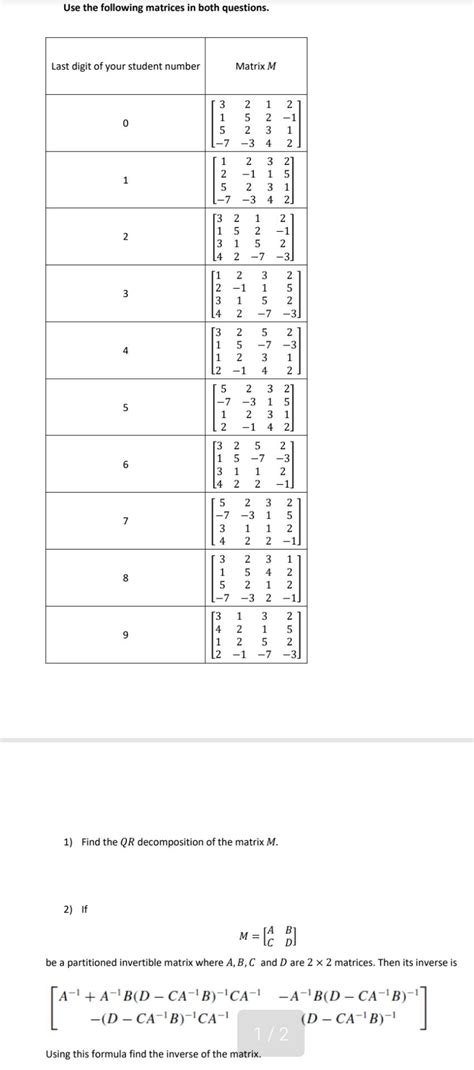 solved use the following matrices in both questions 1 find