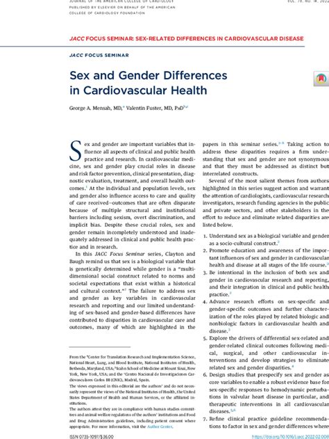 Sex And Gender Differences In Cardiovascular Health Jacc