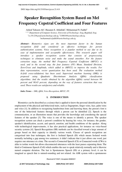 Pdf Speaker Recognition System Based On Mel Frequency Cepstral